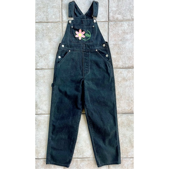 Vintage | Bottoms | Vtg 9s Kidlooks Girls Black Denim Overalls Embroidered Flowers Medium 012 ...